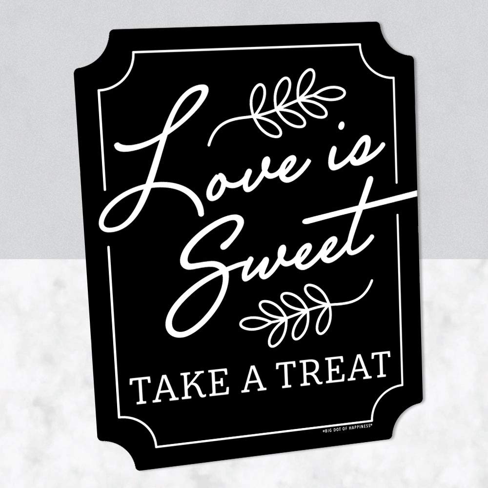 Big Dot of Happiness Black Love is Sweet Sign - Wedding Cake and Dessert Table Decorations - Printed on Sturdy Plastic Material - 10.5 x 13.75 inches - Sign with Stand - 1 Piece