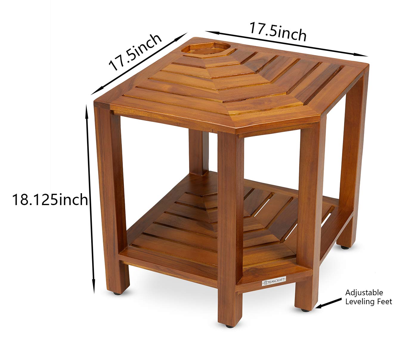 TeakCraft Teak Corner Shower Bench with Basket 17.5 Inch, Fully Assembled. The TeakRa