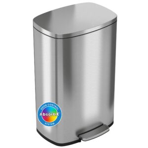 itouchless softstep 13.2 gallon step kitchen trash can with lid and odor filter, 50 liter trashcan for home office garage bedroom living room bathroom silent lid close stainless steel slim wastebasket