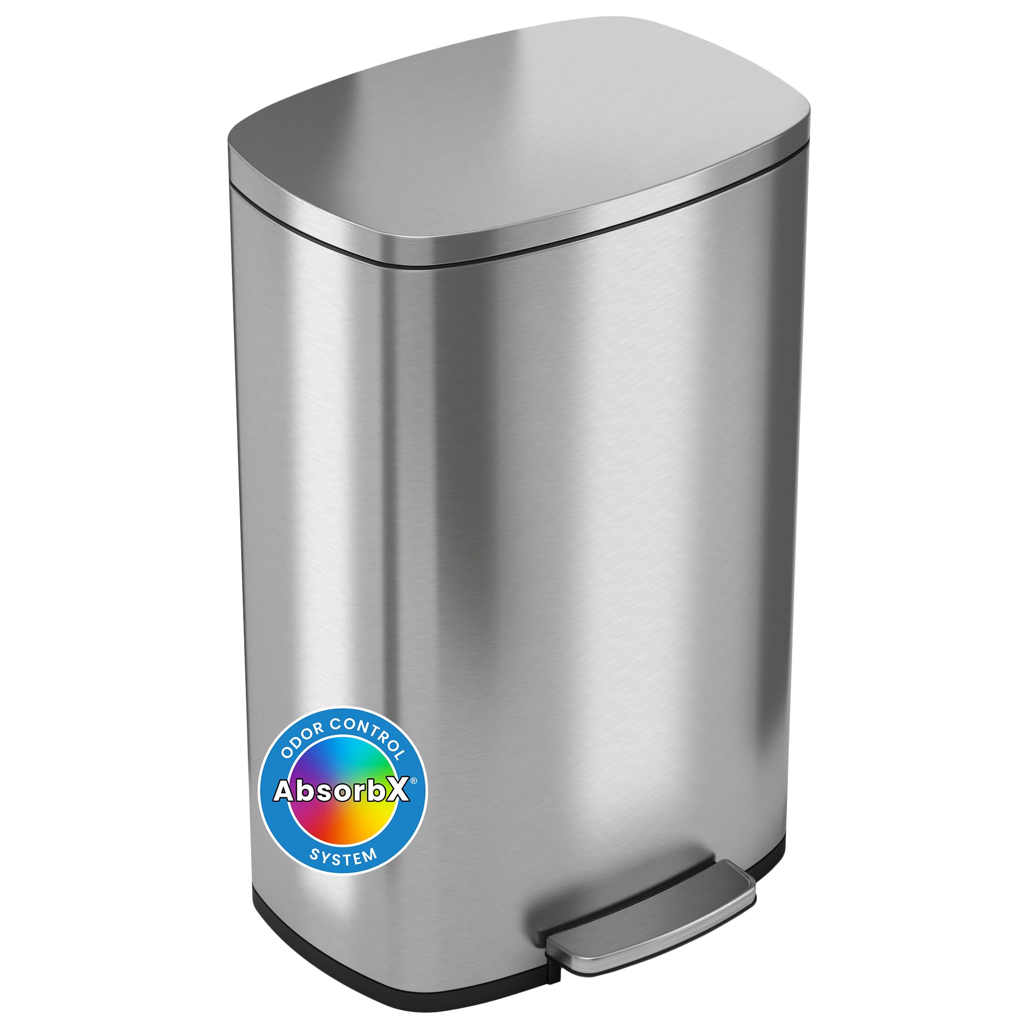 iTouchless SoftStep 13.2 Gallon Step Kitchen Trash Can with Lid and Odor Filter, 50 Liter Trashcan for Home Office Garage Bedroom Living Room Bathroom Silent Lid Close Stainless Steel Slim Wastebasket