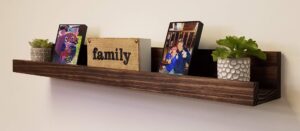 farmhouse rustic wooden picture ledge shelf, available in 20 colors, 11 sizes, shown in jacobean - floating shelf, rustic shelf, open shelving, nursery shelf, floating shelves, modern farmhouse