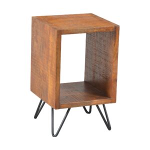 tup the urban port 22 inch textured cube shape wooden nightstand with angular legs, brown and black