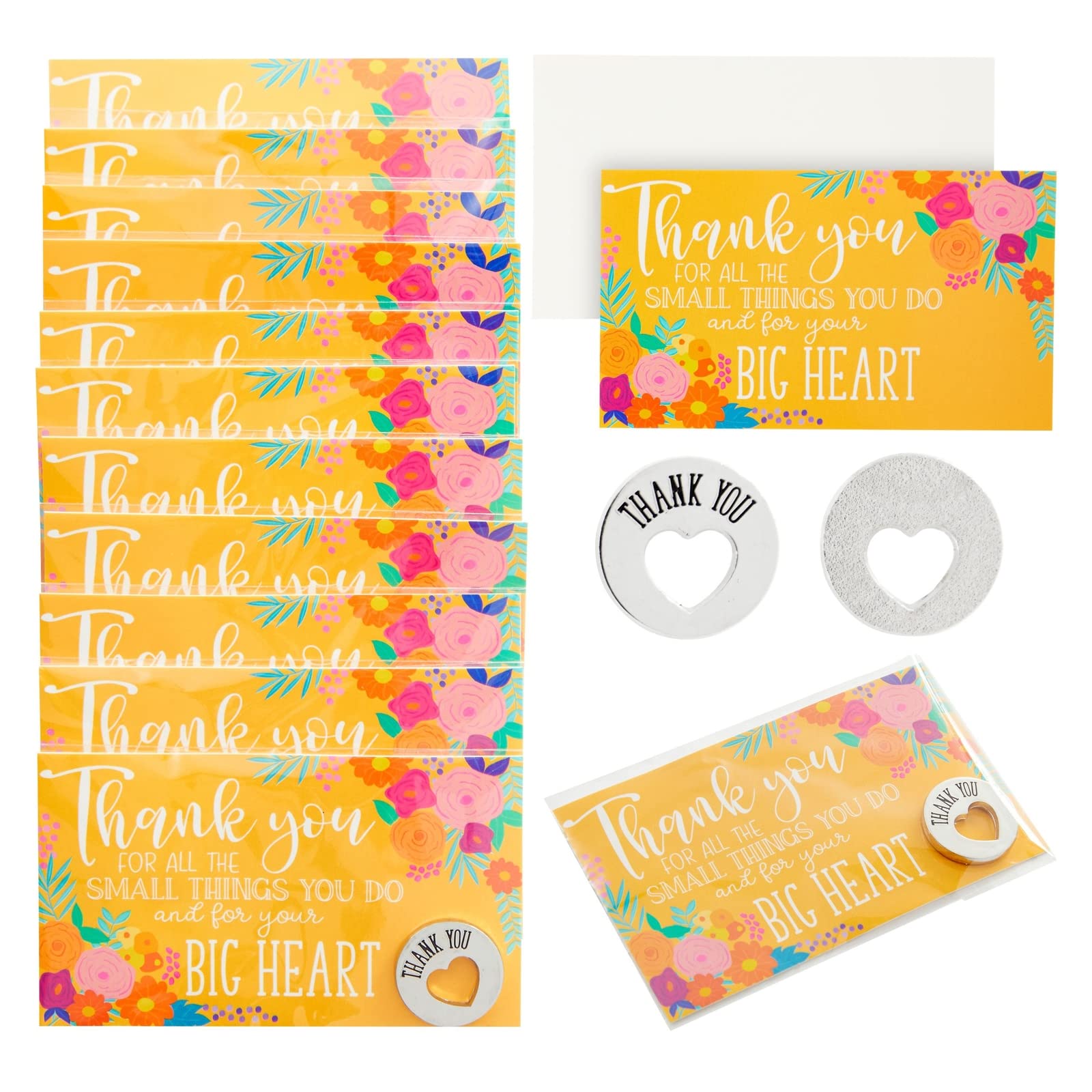 Juvale Set of 12 Tokens of Appreciation for Employees with Floral Thank You Cards Combo for Staff Work Gifts (0.75" Diameter)