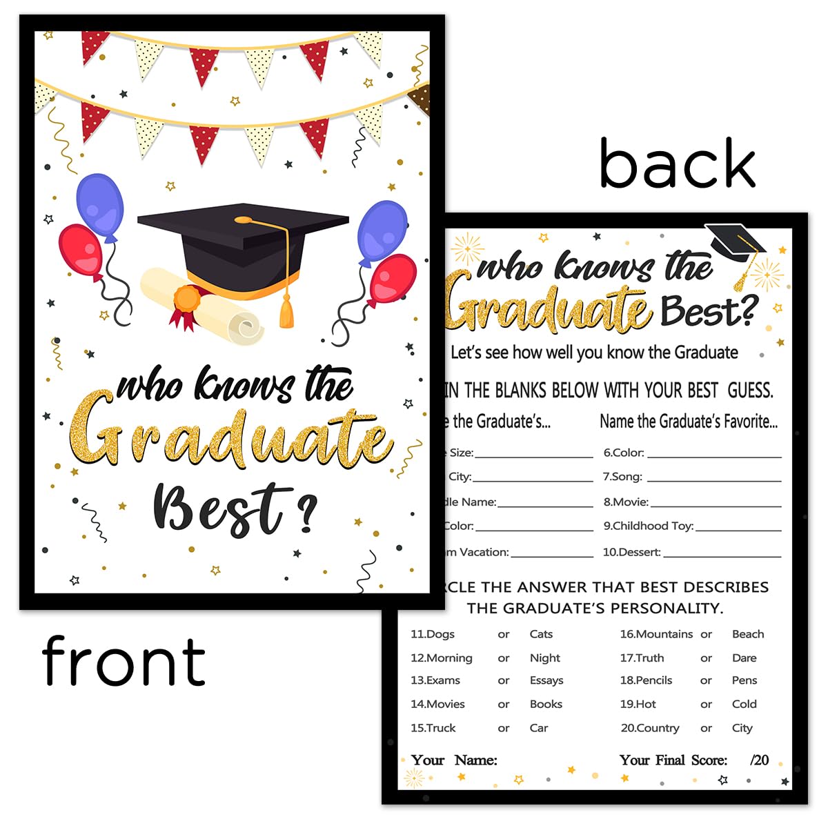 Yangmics Direct Who Knows the Graduates Best - Grad Graduation Party Game 2024 Party Supplies Decoration- 30 Cards