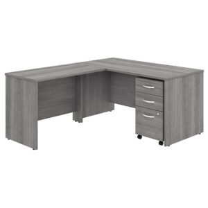 bush business furniture studio c collection desk, return, hutch and 3 dwr mobile pedestal, platinum gray