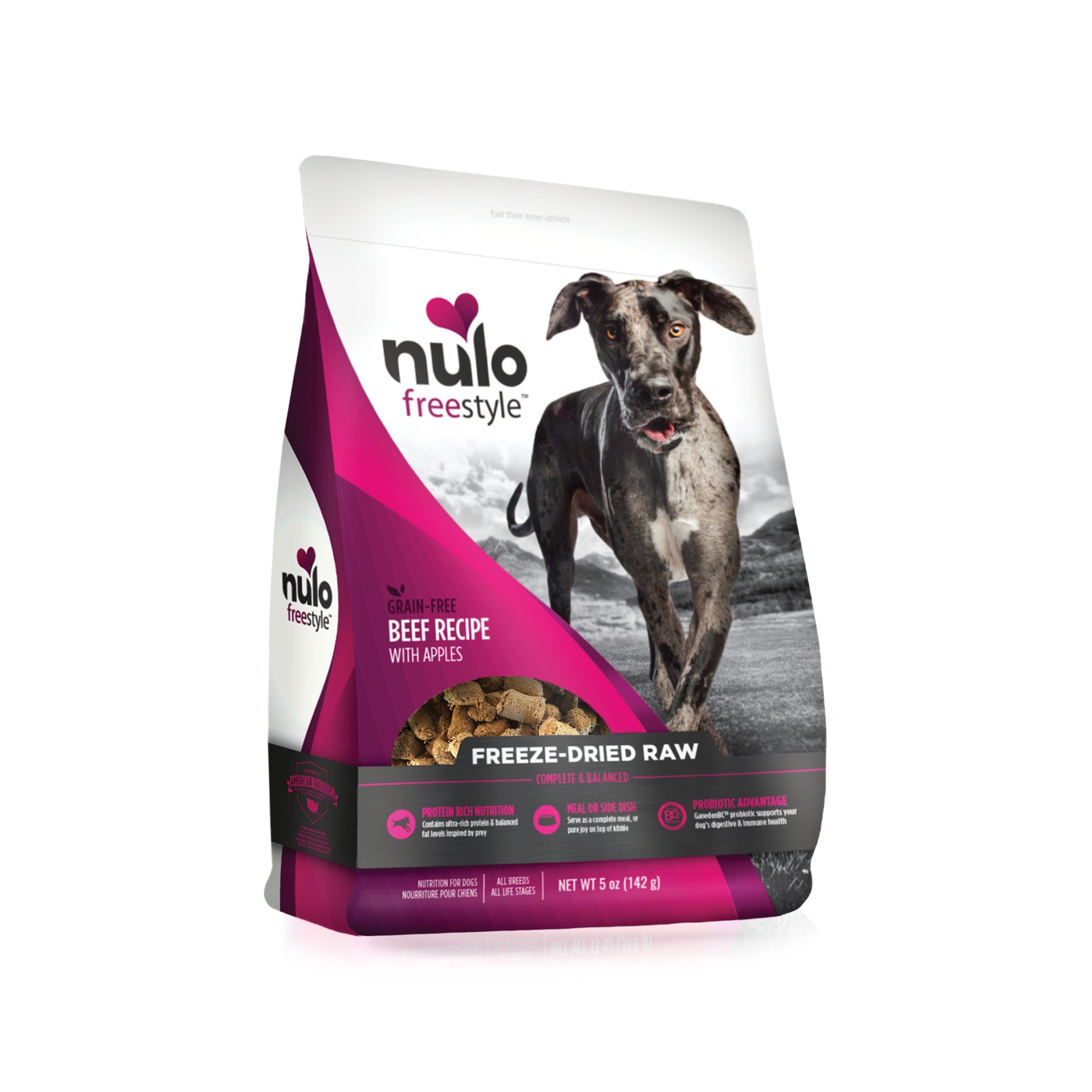 Nulo Freeze Dried Raw Dog Food Variety Pack: Natural Grain Free Formula with GanedenBC30 Probiotics for Digestive & Immune Health - All Ages & Breeds - 3 x 5oz Bags (Beef, Lamb, Duck)