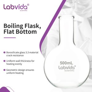 Labvida 2pcs of Glass Boiling Flasks of Flat Bottom, Vol.500ml, Borosilicate 3.3 Glass, LVD002