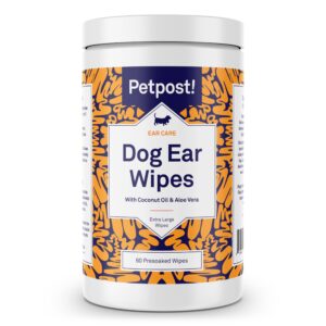 Petpost | Large Dog Ear Cleaner Wipes - Ultra Soft XL Cotton Pads in Coconut Oil Aloe Solution - Remedy for Dog Ear Rinse & Cleanser 60 ct.