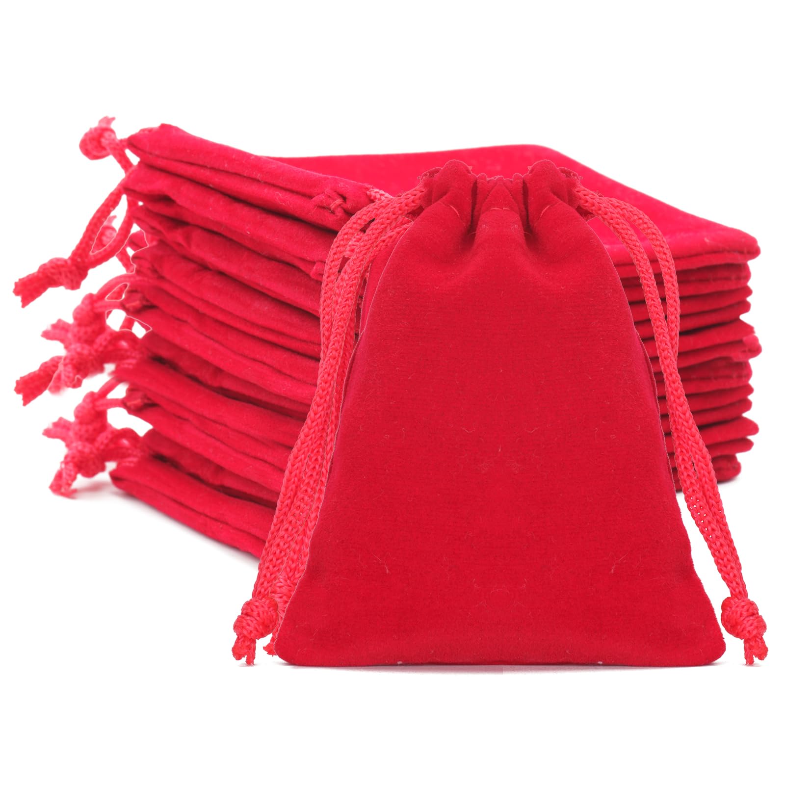 G2PLUS Small Velvet Jewelry Pouches, 20PCS Small Velvet Gift Bags with Drawstring, Red Velvet Gift Bags, Christmas Gift Bags for Wedding Favors, Candy Bags, Party Favors (2.75''x3.54'')