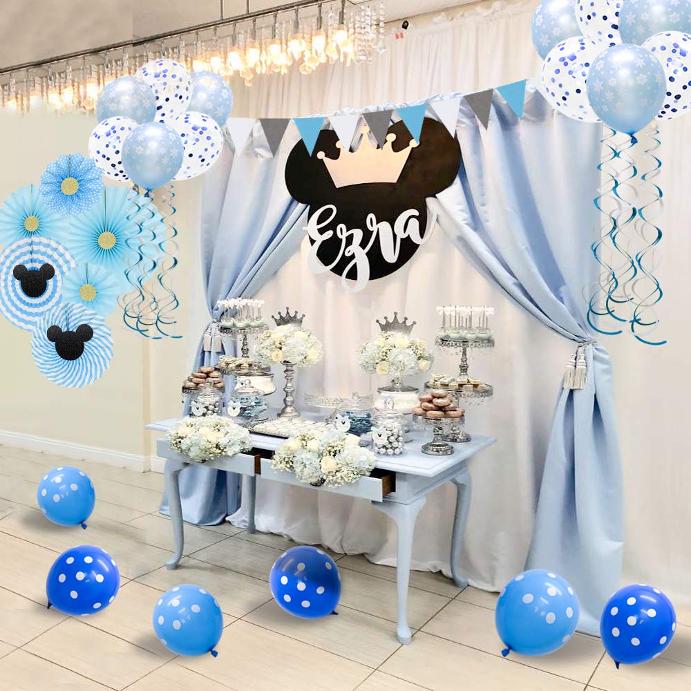 Meiduo Mouse Birthday Party Supplies Blue Baby Shower Decorations for Boy Room Decor Classroom Decoration