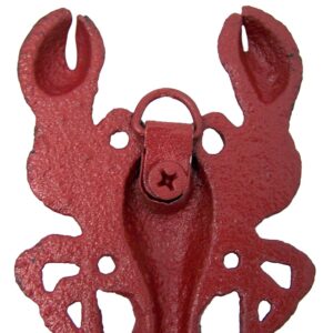 Rustic Red Cast Iron Lobster Wall Hooks, Set of 3, 5 3/4 Inch