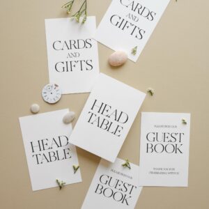 Weekend Paper Co.™ Modern Table Numbers, Single Sided 4x6 Modern Design, Black Matte Ink, Numbers 1-25 plus 3 BONUS signs for Your Wedding, Reception, Anniversary, Birthday Party or Any Celebration!