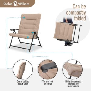 Sophia & William Padded Folding Chairs Set 3 PCS Outdoor Adjustable Patio Reclining Lounge Chairs Bistro Furniture Set with Table for Patio Balcony Porch Garden, Beige