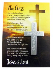 westmon works god loves you metal pocket cross with holy card gift set, 10 of each