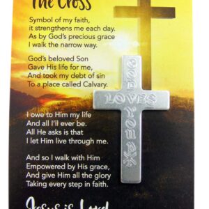 Westmon Works God Loves You Metal Pocket Cross with Holy Card Gift Set, 10 of Each