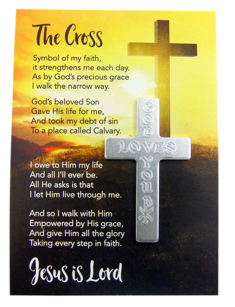 Westmon Works God Loves You Metal Pocket Cross with Holy Card Gift Set, 10 of Each