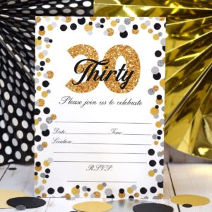 Confetti Polka Dot 30th Birthday Party Invitations, 20 5x7 Fill In Cards with Twenty White Envelopes by AmandaCreation