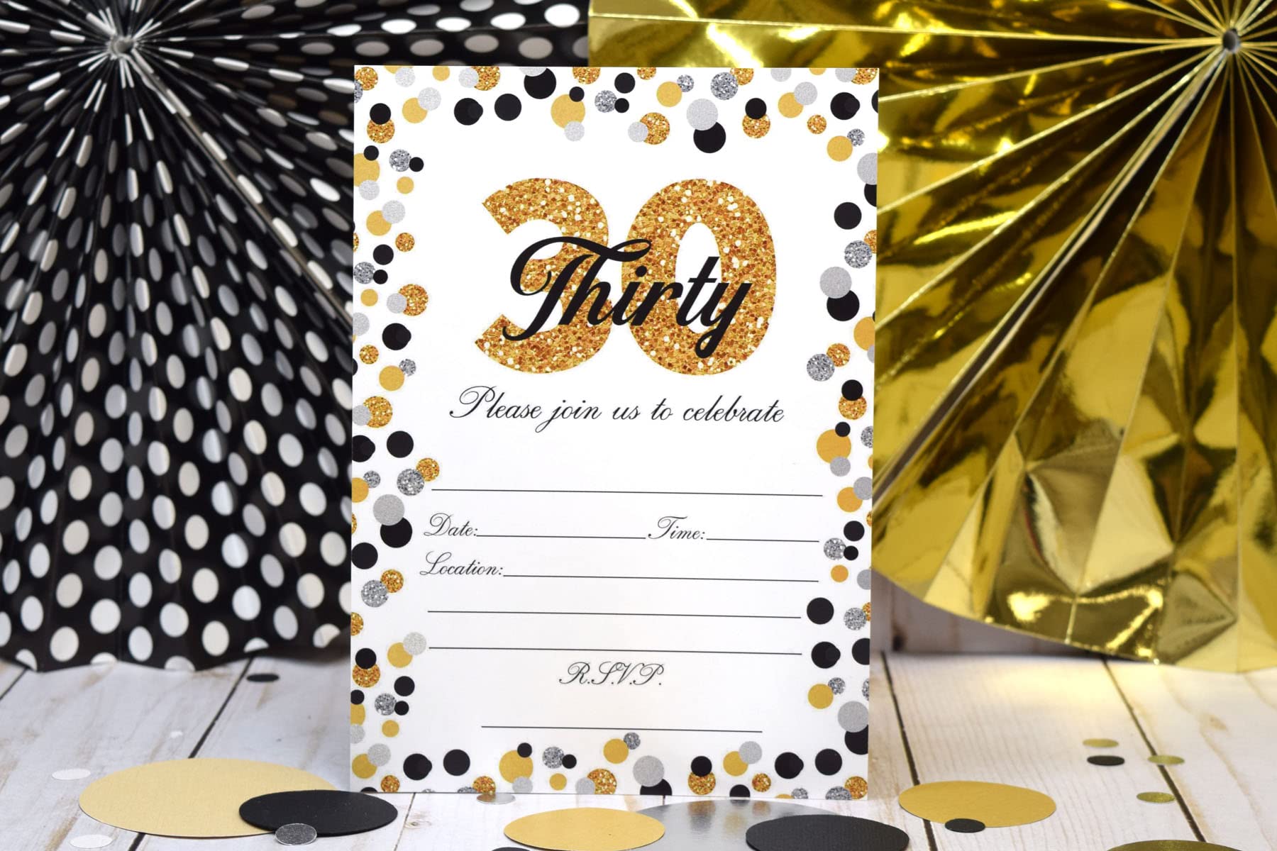 Confetti Polka Dot 30th Birthday Party Invitations, 20 5x7 Fill In Cards with Twenty White Envelopes by AmandaCreation