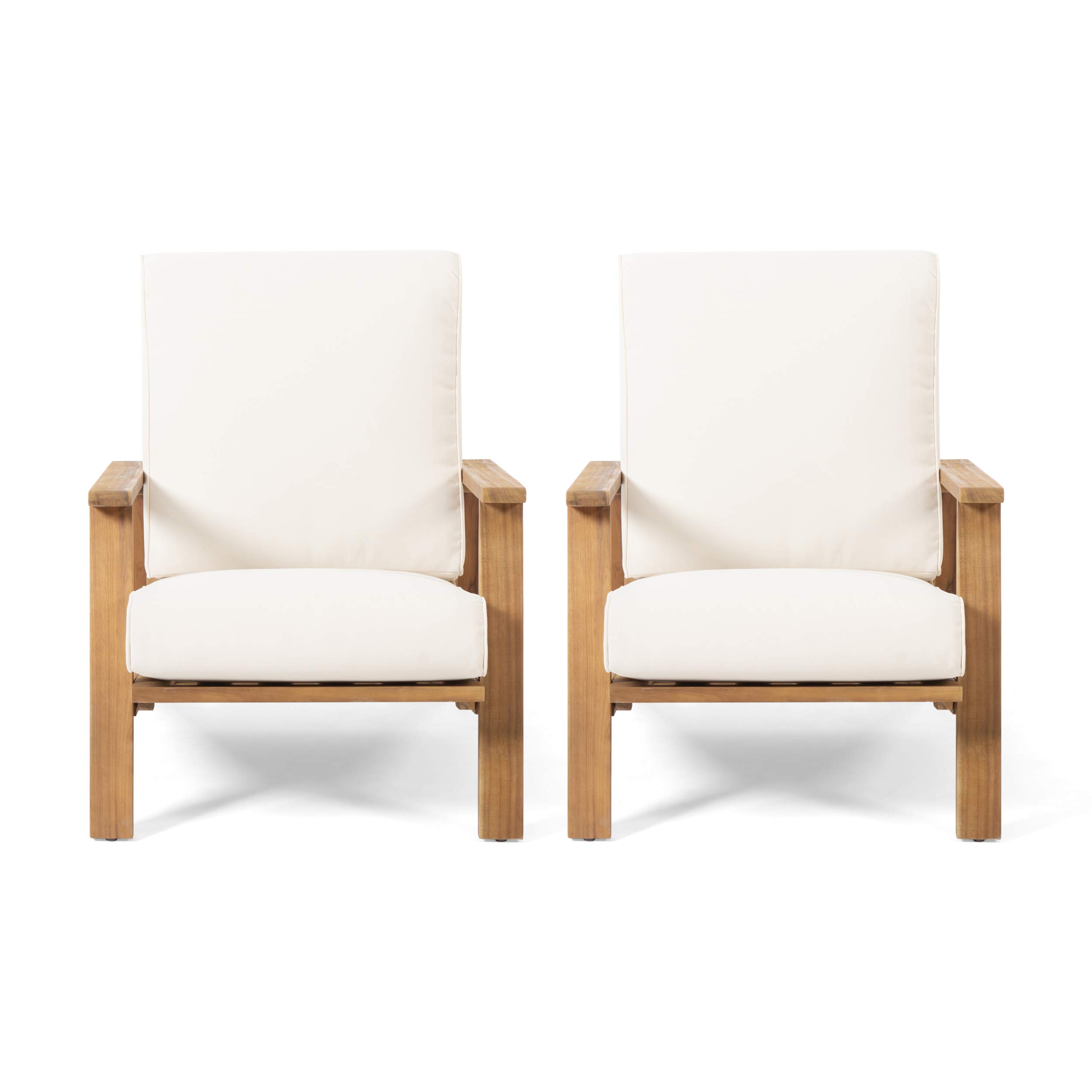 Christopher Knight Home Earlean Outdoor Club Chairs with Cushions (Set of 2), Teak Finish, Beige