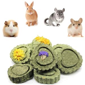 pesandy bunny chew toys for teeth, natural pet chew toy hand made timothy hay cakes for chinchilla guinea pig hamsters holland lop prairie dogs squirrels gerbils rabbit chewing & molar teeth, 9.5oz