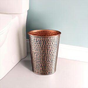 Monarch Abode Circular Wastebasket and Trash Can for Home Office & Bedroom - Decorative Wastebasket - Bathroom Waste Basket- Durable Hand Hammered Antique Copper Finish - Bathroom Trash Can