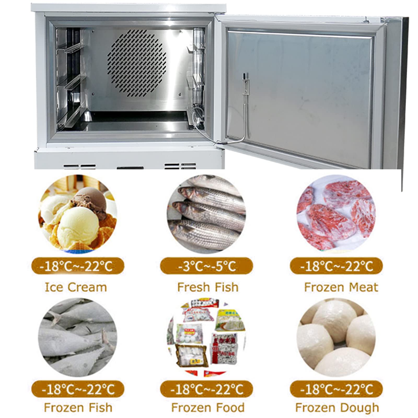 Kolice Commercial 3 Trays Blast Chiller, Blast Freezer, Chest Freezer, Batch Freezer for Hard ice Cream, Chicken, Fish, Dessert, Pastry, etc. -31°F