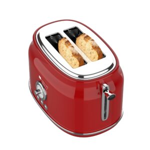 CULINARY CHEF CCTO102-RED, 2 Slice Toaster, Retro Style, Wide Slot for Bread, English Muffins, Croissants, and Bagels, 5 Adjustable Toast Settings, Cancel and Defrost, 900w, Red