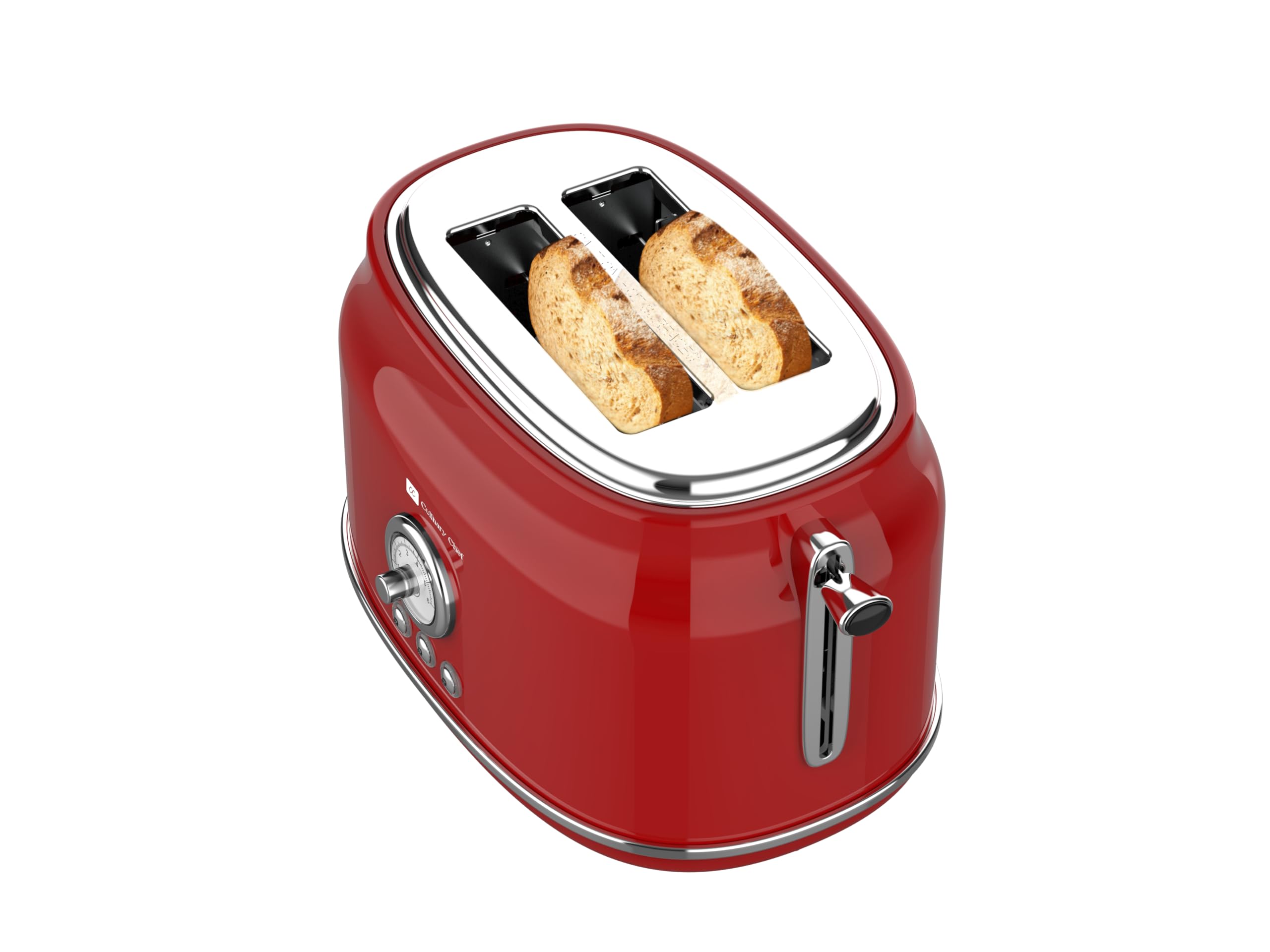 CULINARY CHEF CCTO102-RED, 2 Slice Toaster, Retro Style, Wide Slot for Bread, English Muffins, Croissants, and Bagels, 5 Adjustable Toast Settings, Cancel and Defrost, 900w, Red