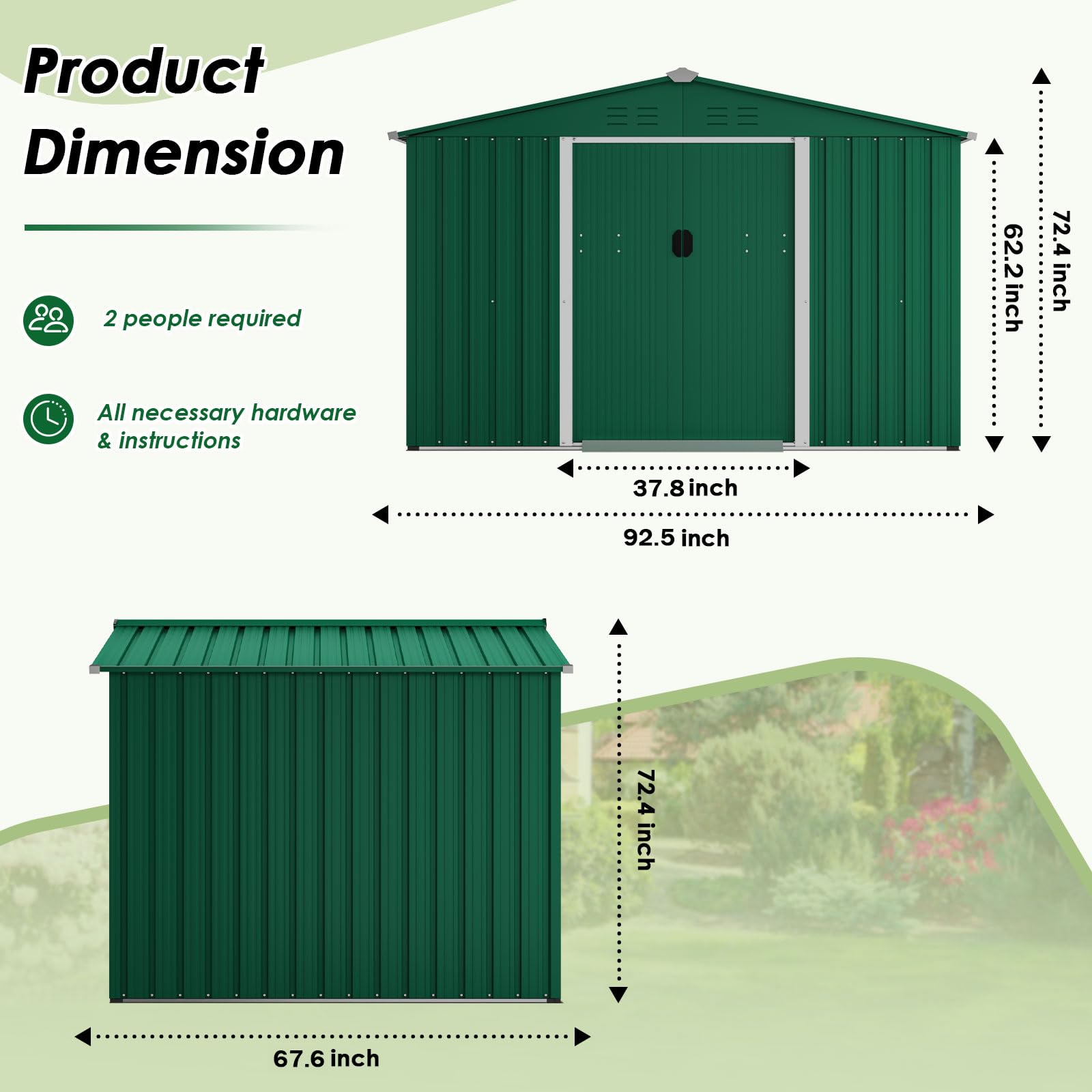 SOLAURA 8'x6' Outdoor Vented Storage Shed Garden Backyard Tool Steel Cabin (Green)