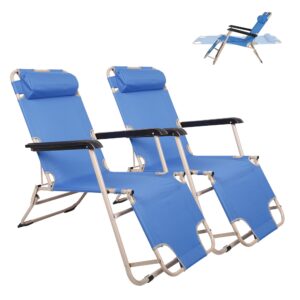 livebest set of 2 lounge chairs folding cot 2-in-1 portable reclining beach chair for yard garden pool