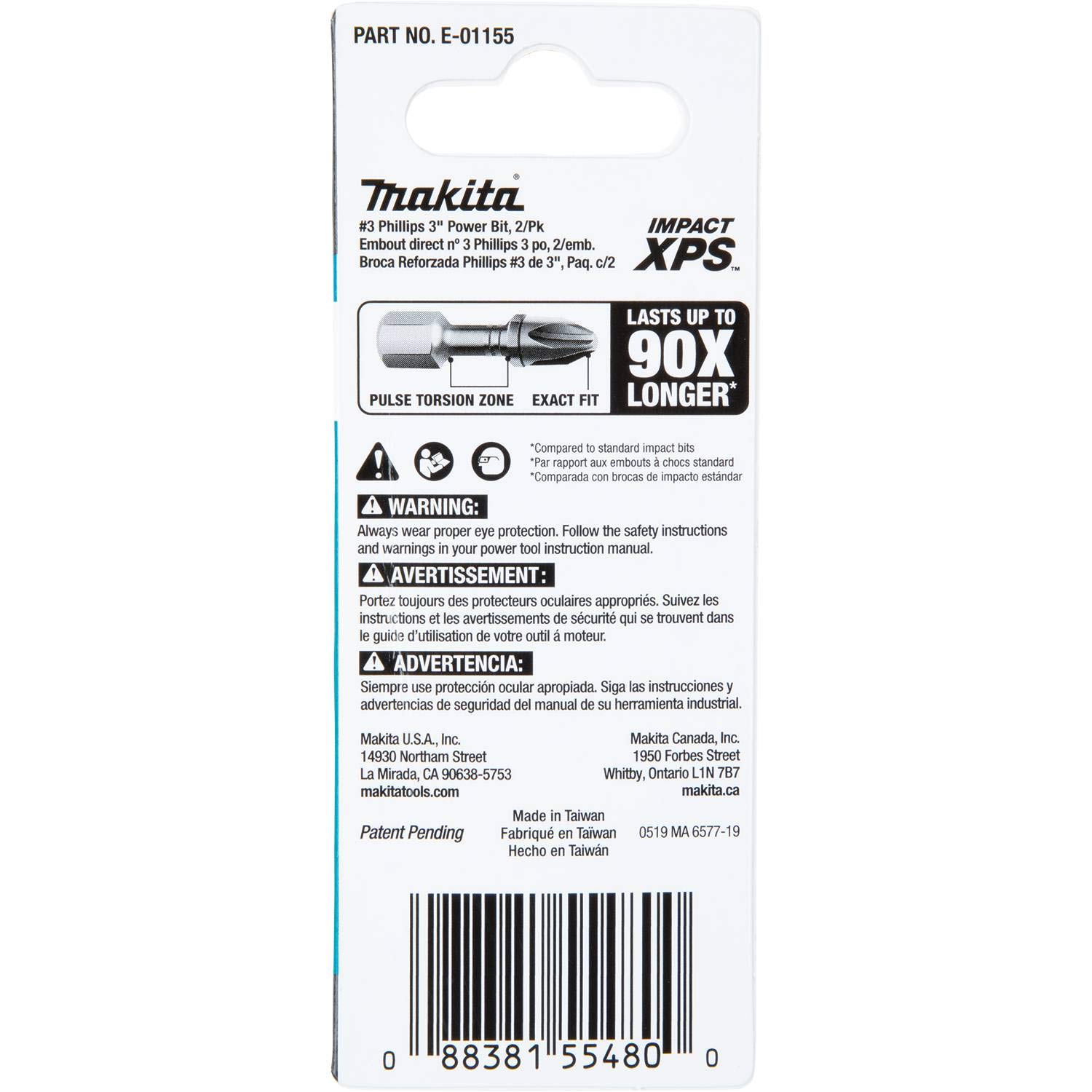 Makita E-01155 Impact XPS™ #3 Phillips 3" Power Bit, 2/pk