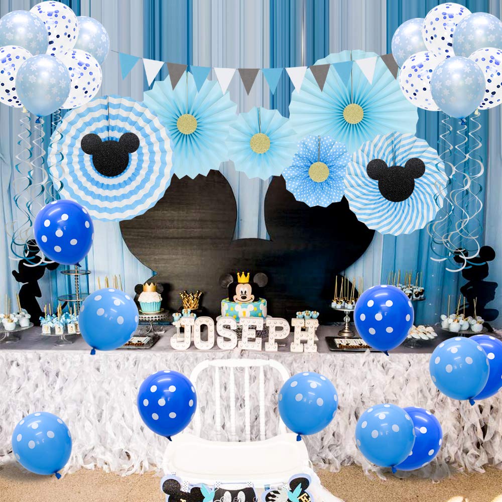 Meiduo Mouse Birthday Party Supplies Blue Baby Shower Decorations for Boy Room Decor Classroom Decoration