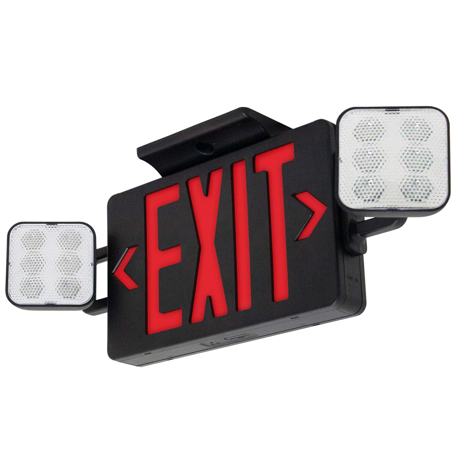 LFI Lights | UL Certified | Hard Wired | LED Exit Light Combo | 180° Adjustable Head Lamps | Black Housing | Red Lettering | 1 Pack | COMBOLGRBBB