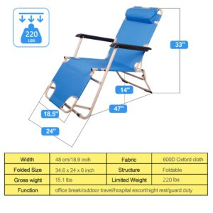 Livebest Set of 2 Lounge Chairs Folding Cot 2-in-1 Portable Reclining Beach Chair for Yard Garden Pool