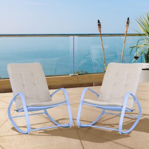 phi villa outdoor patio metal rocking chair, padded modern rocker chairs with cushion, support 301lbs for porch, deck, balcony or indoor use (1pcs, blue)