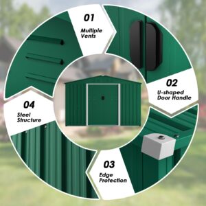 SOLAURA 8'x6' Outdoor Vented Storage Shed Garden Backyard Tool Steel Cabin (Green)