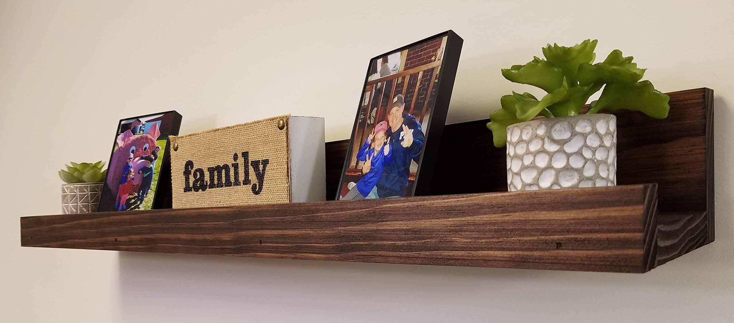 Farmhouse Rustic Wooden Picture Ledge Shelf, Available in 20 Colors, 11 Sizes, Shown in Jacobean - Floating Shelf, Rustic Shelf, Open Shelving, Nursery Shelf, Floating Shelves, Modern Farmhouse