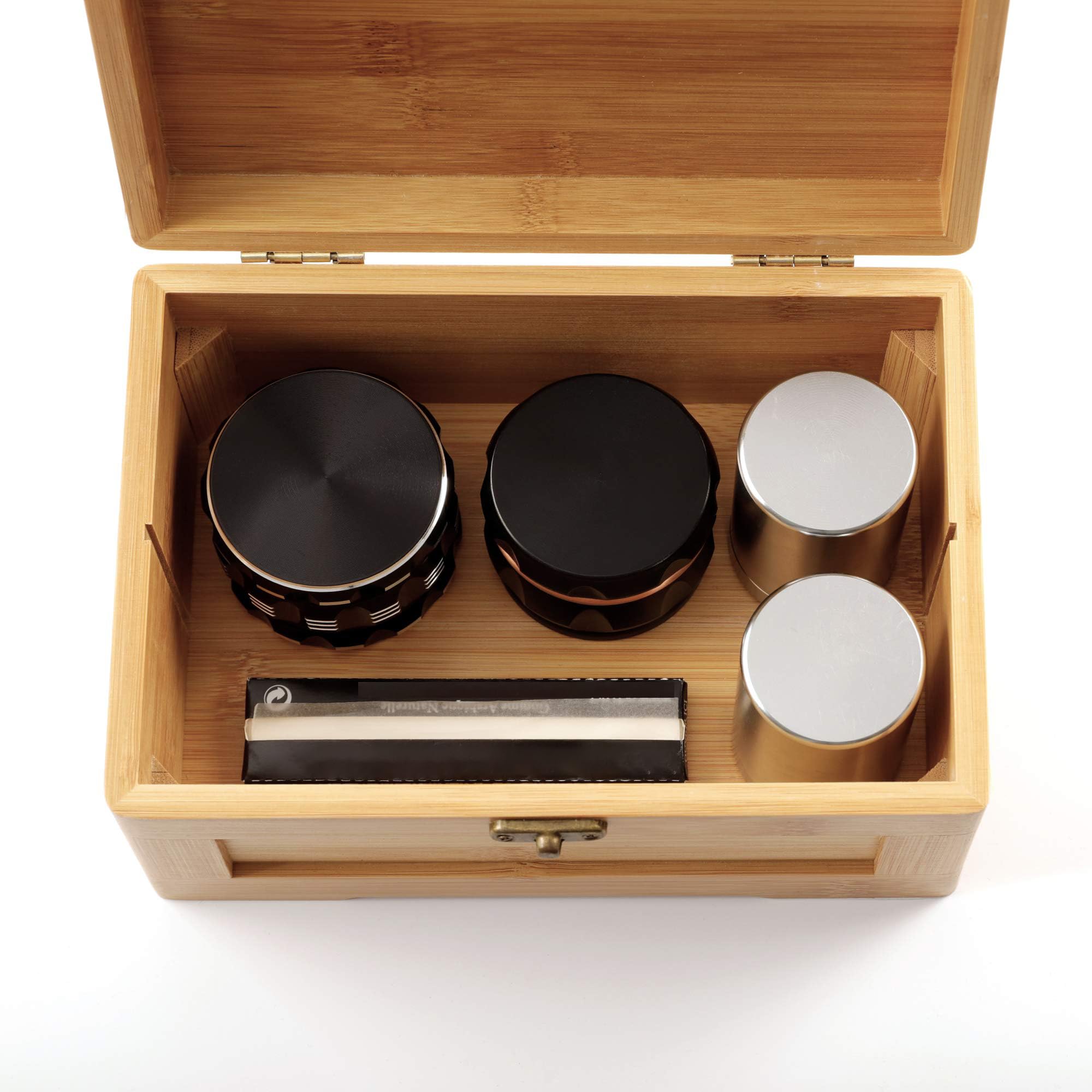 Wooden Stash Box with Rolling Tray Stash Box Combo to Organise your Herbs and Accessories - Rolling Kit with Removable divider - Large stash box and Jewelry box (Bamboo)