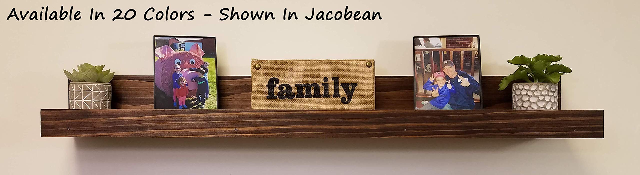 Farmhouse Rustic Wooden Picture Ledge Shelf, Available in 20 Colors, 11 Sizes, Shown in Jacobean - Floating Shelf, Rustic Shelf, Open Shelving, Nursery Shelf, Floating Shelves, Modern Farmhouse