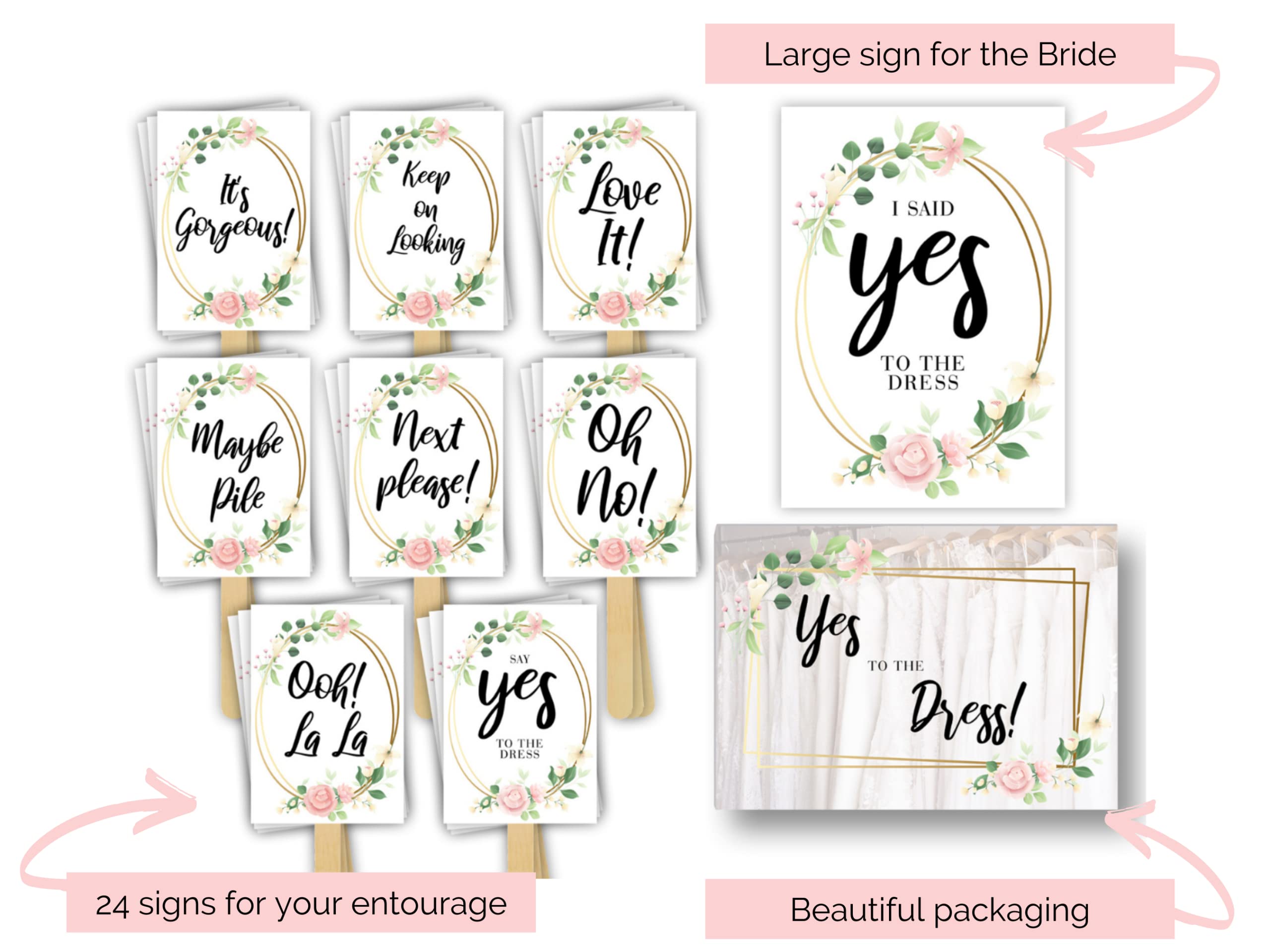 PureRejuva Wedding Dress Shopping Signs Paddles - Say yes to the Dress Props – Ideal for Bridal Dress Shopping Fun with your Bridesmaids (25 Pieces)