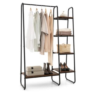 tangkula garment rack with shelves, clothes rack with 5 shelves & hanging bar, open wardrobe for hanging clothes and storage, free standing closet organizer, clothing rack for bedroom entryway