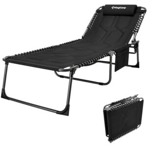 kingcamp oversize padded folding chaise lounge chair for outdoor, patio, beach,lawn, sunbathing, tanning, pool, lay flat heavy-duty adjustable reclining chairs with pillow, pocket, support 330lb