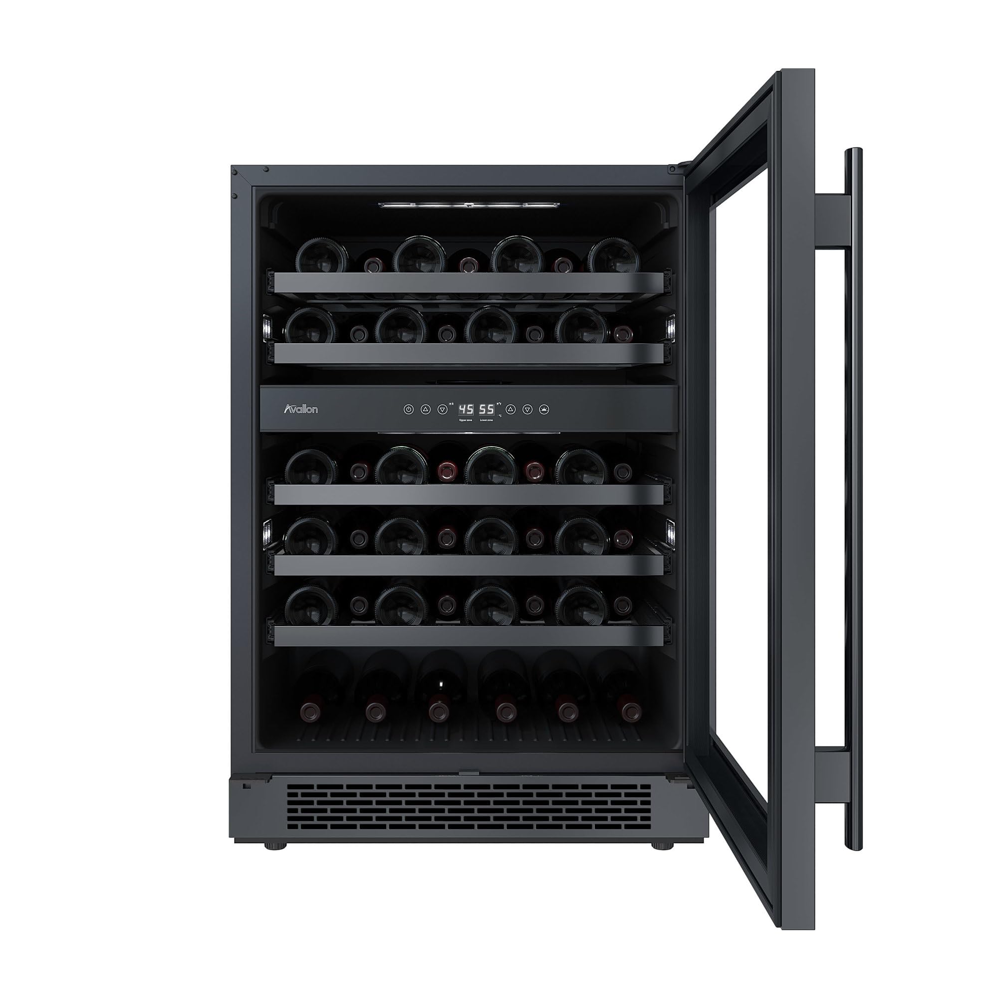 Avallon AWC241DBLSS 24 Inch Wide 46 Bottle Capacity Free Standing Wine Cooler with LED Lighting and Double Pane Glass