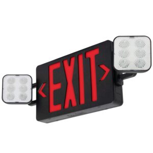 lfi lights | ul certified | hard wired | led exit light combo | 180° adjustable head lamps | black housing | red lettering | 1 pack | combolgrbbb