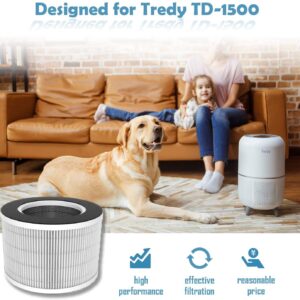 Tredy H13 Grade HEPA Air Purifier Replacement Filter for Smoke, Smokers, Dust, Odors, Pet Dander, TD-1500, 2 Pack