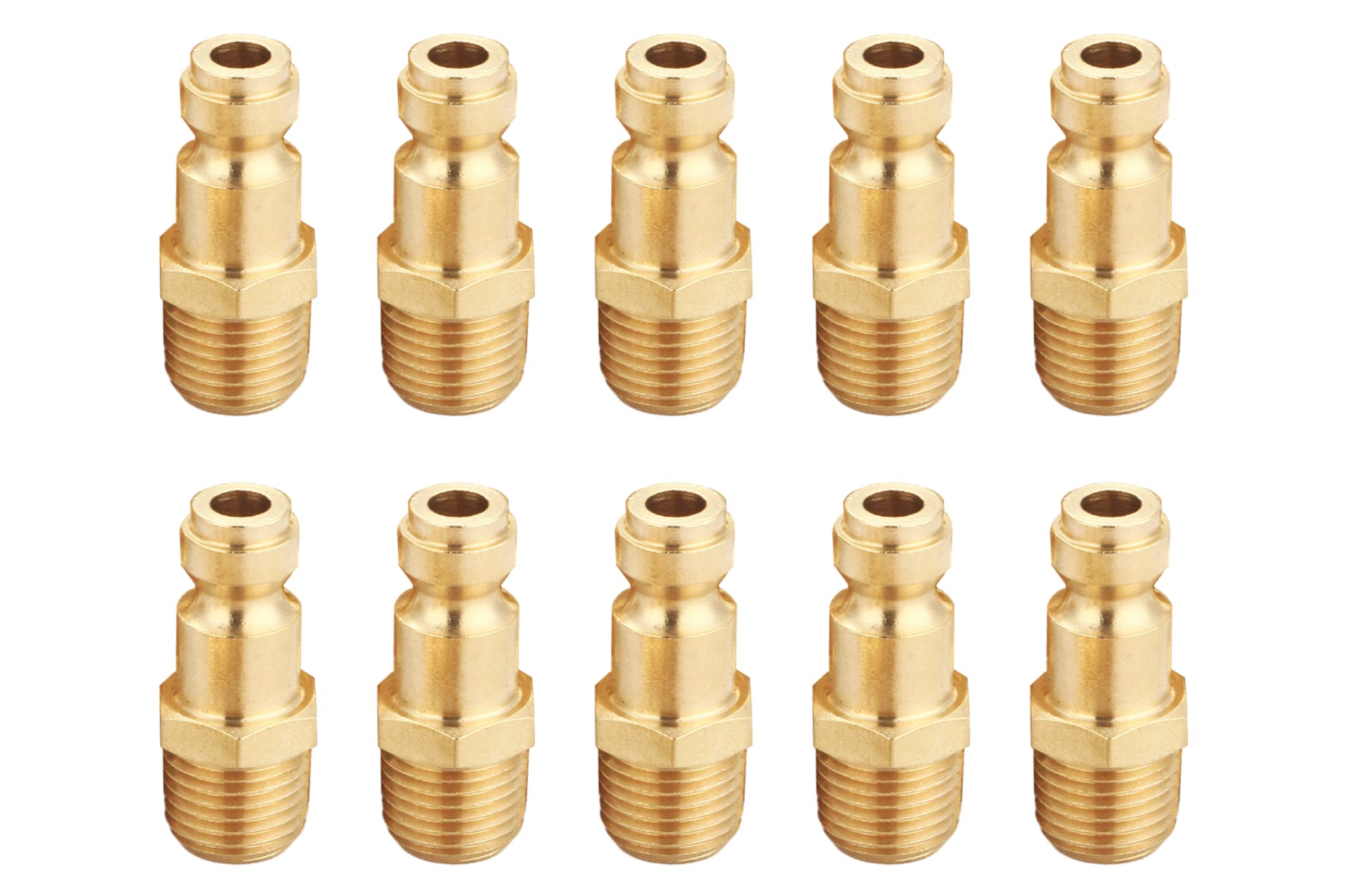 Brass 1/4 Inch NPT Male Automotive Type C, Air Hose Quick Connect Adapter, Air Coupler and Plug Kit, Air Compressor Fittings, 10pcs (Male NPT)