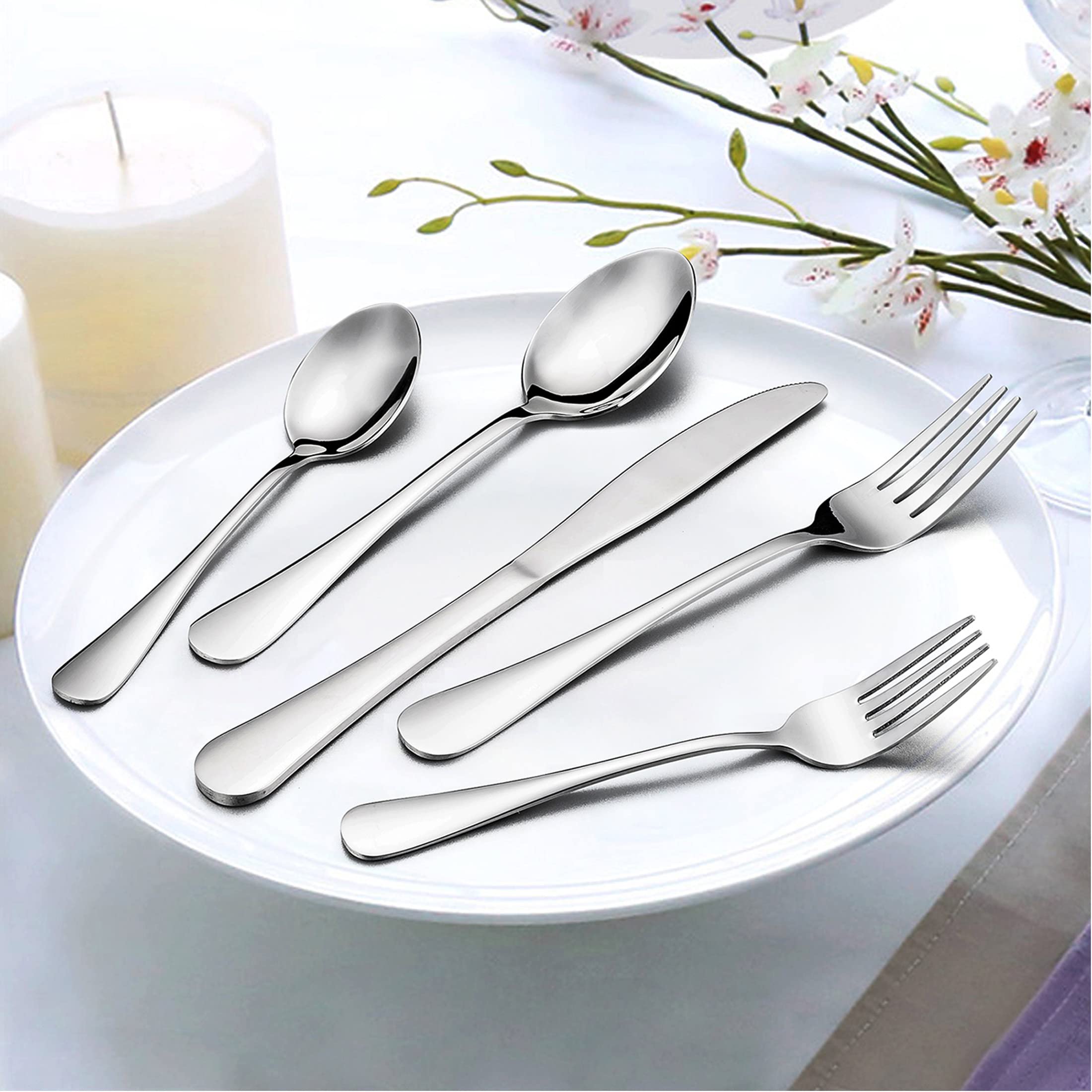 LIANYU 53-Piece Silverware Set for 8, Stainless Steel Flatware with Steak Knives and Serving Utensils, Forks and Spoons Silverware Set, Cutlery Set for Home, Dishwasher Safe