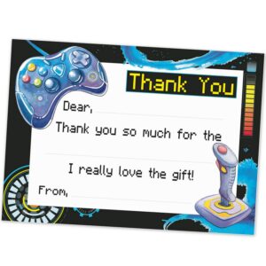 Video Game Birthday Party Thank You Cards for Boys - Game Truck Party Thank You Notes (20 Count with Envelopes) Kids Arcade Gamer Fill in The Blank Gaming Thanks Template - Video Game Party Supplies