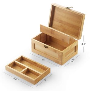 Wooden Stash Box with Rolling Tray Stash Box Combo to Organise your Herbs and Accessories - Rolling Kit with Removable divider - Large stash box and Jewelry box (Bamboo)