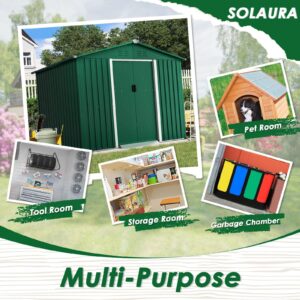 SOLAURA 8'x6' Outdoor Vented Storage Shed Garden Backyard Tool Steel Cabin (Green)